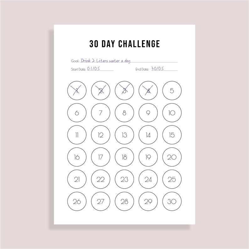 Printable 30 Day Challenge, Digital Download Habit Tracker, Goal ...
