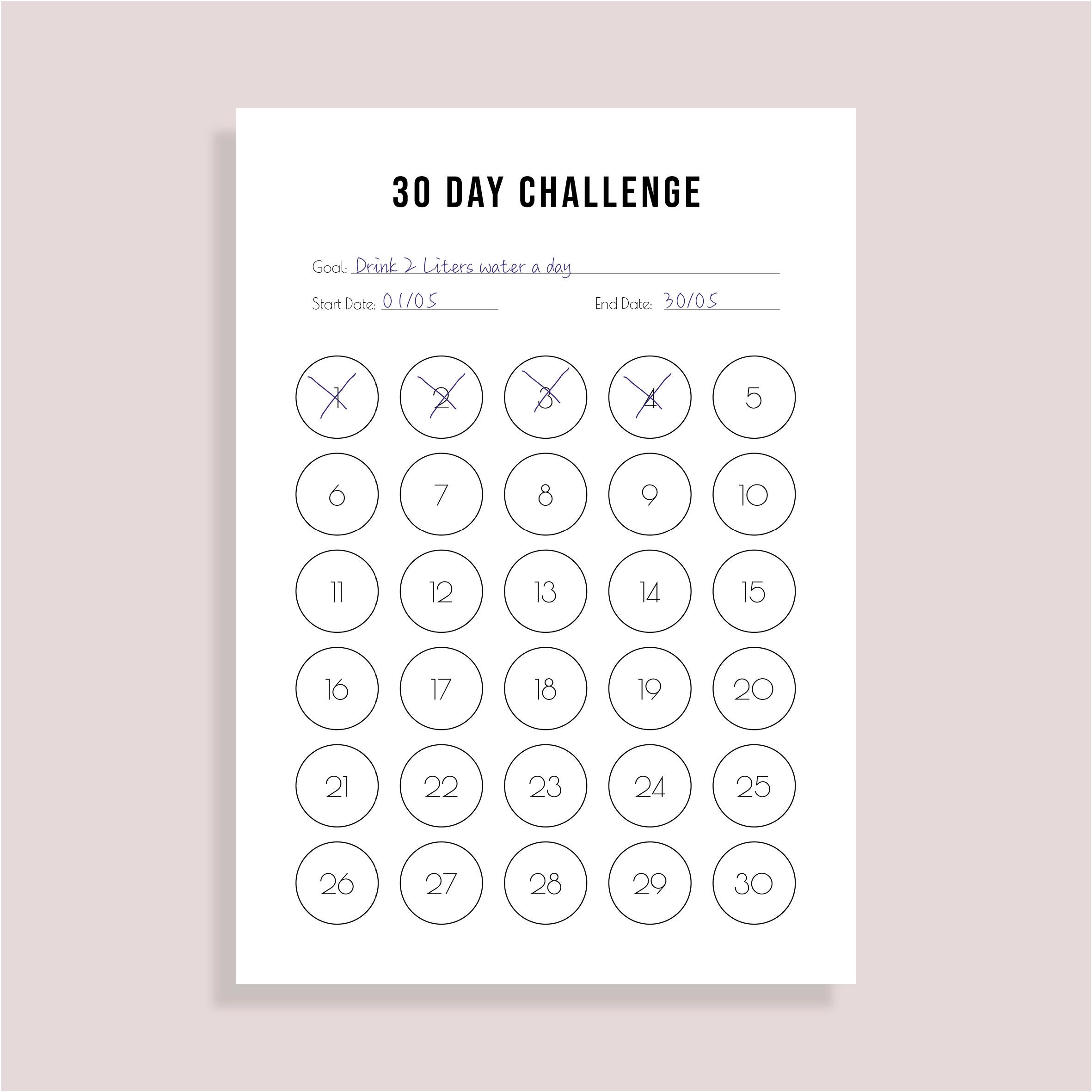 Printable 30 Day Challenge, Digital Download Habit Tracker, Goal ...