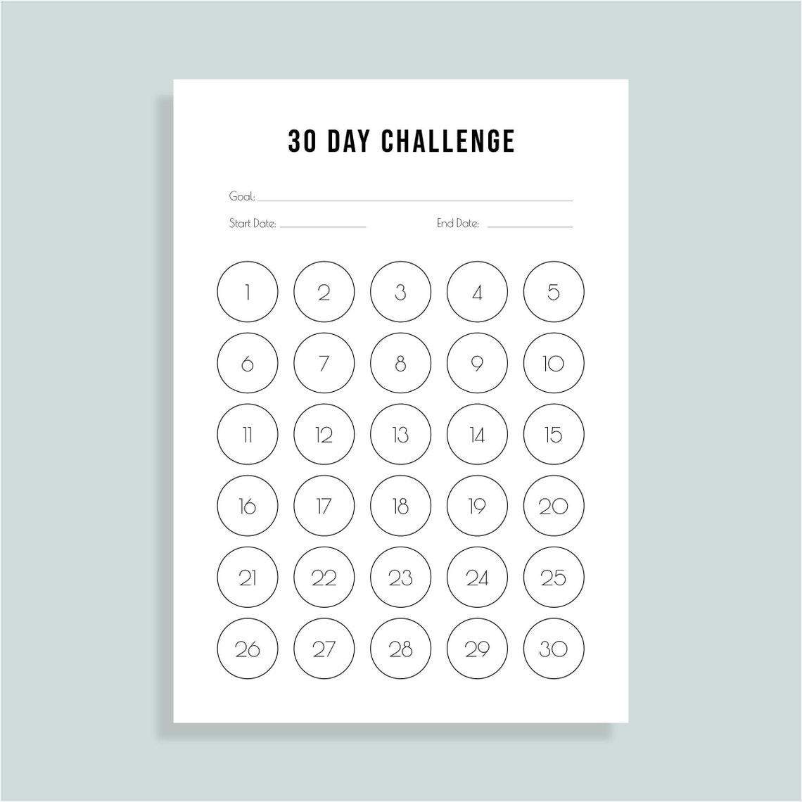 Printable 30 Day Challenge, Digital Download Habit Tracker, Goal ...