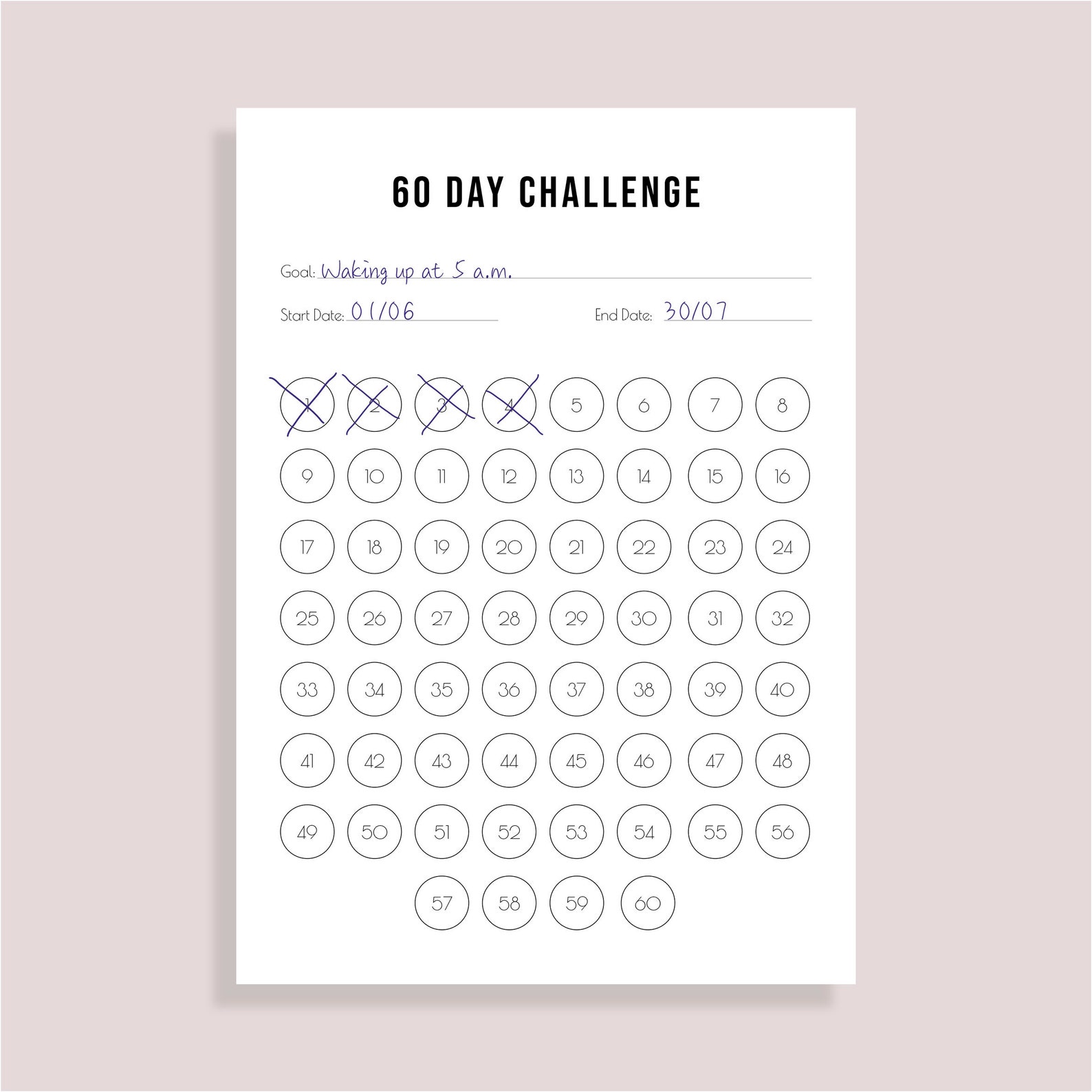 Printable 60 Day Challenge, Digital Download Habit Tracker, Goal ...