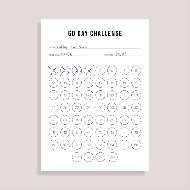 Printable 60 Day Challenge, Digital Download Habit Tracker, Goal ...