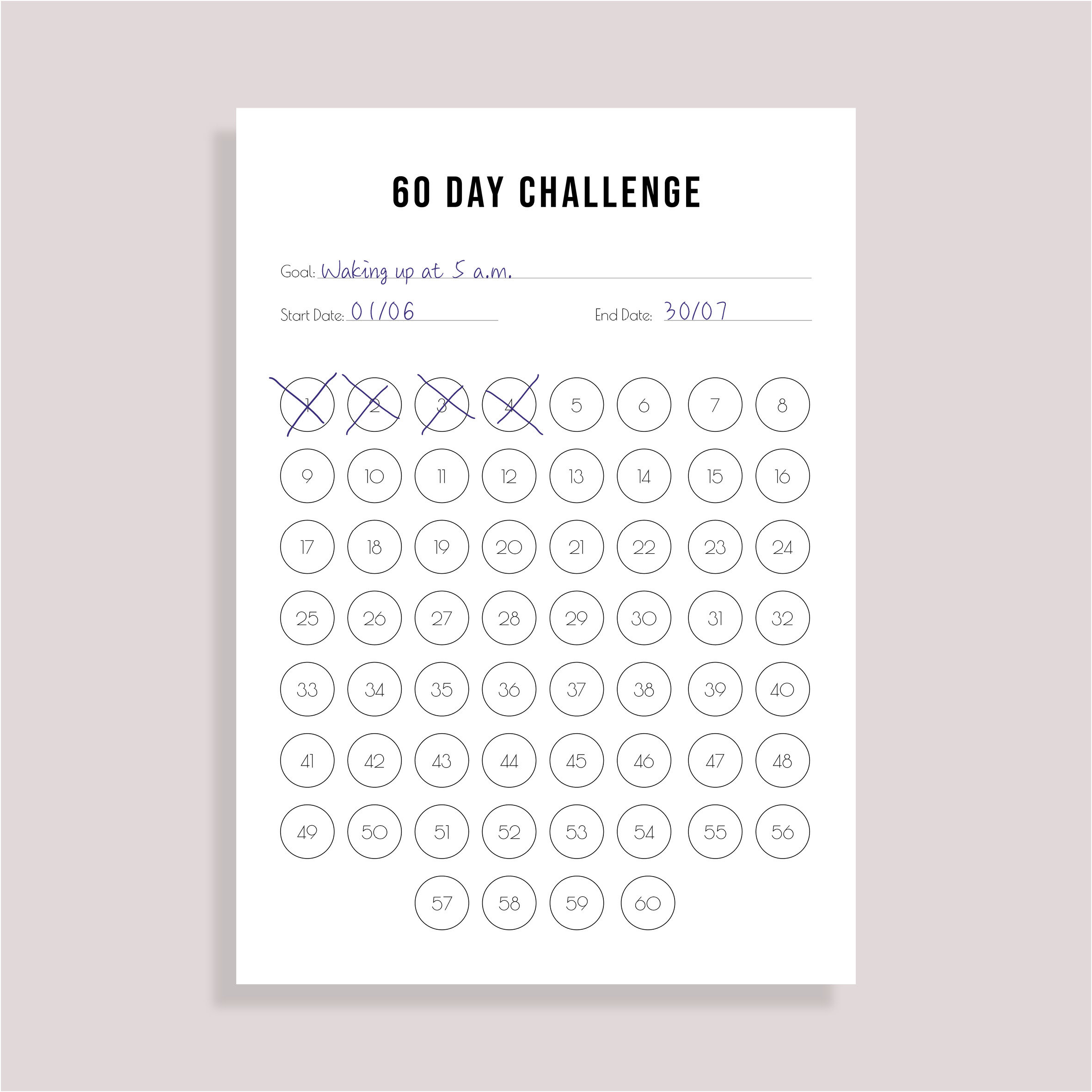 Printable 60 Day Challenge, Digital Download Habit Tracker, Goal ...