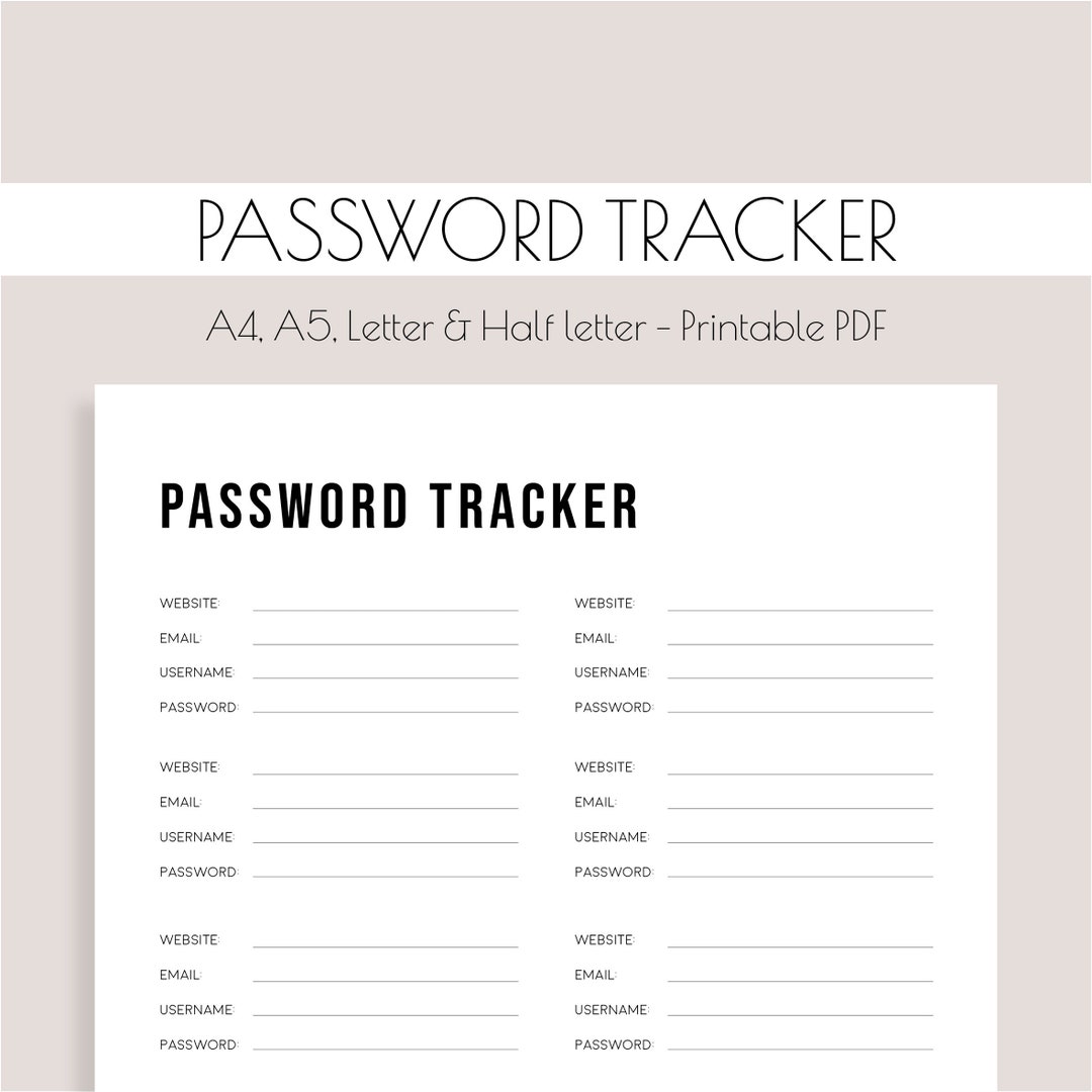 ENGLISH Password Tracker Printable Template Password - Etsy