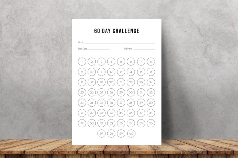 Printable 60 Day Challenge, Digital Download Habit Tracker, Goal ...