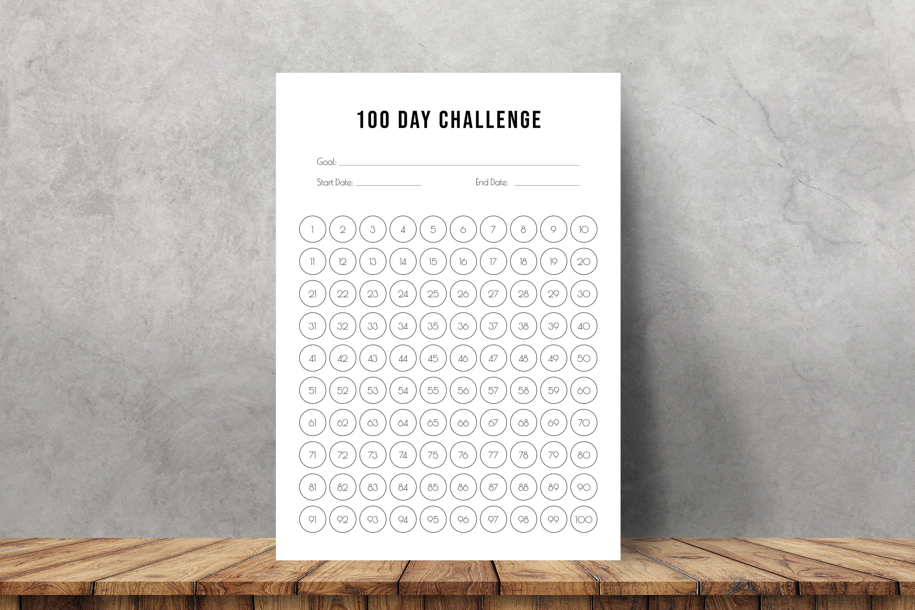 Printable 100 Day Challenge, Digital Download Habit Tracker, Goal ...