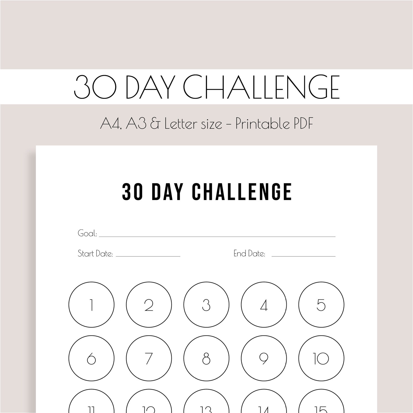 Printable 30 Day Challenge, Digital Download Habit Tracker, Goal ...