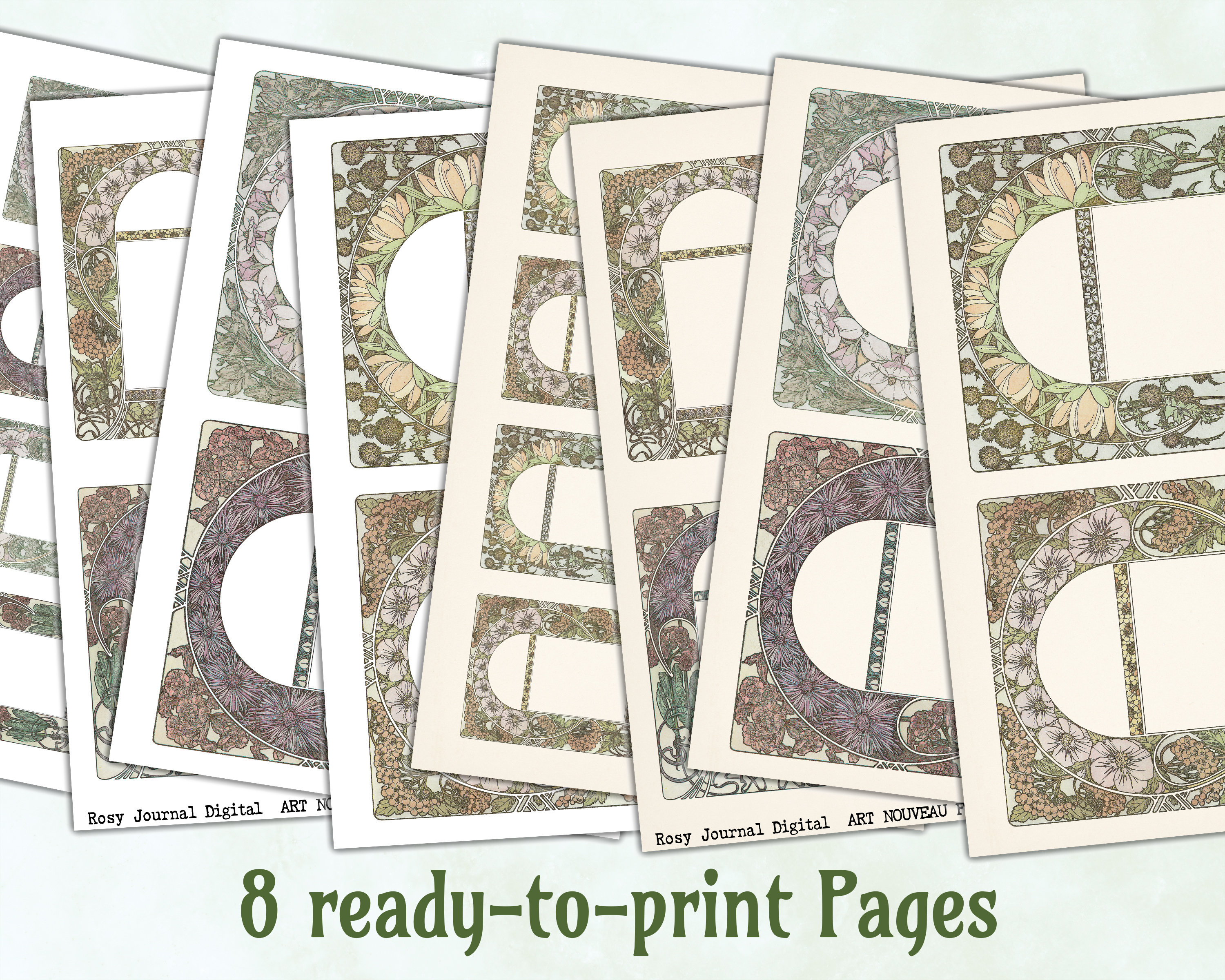 Digital Alphonse Mucha Floral Frame Pack 5, Art Nouveau, Vintage Floral ...