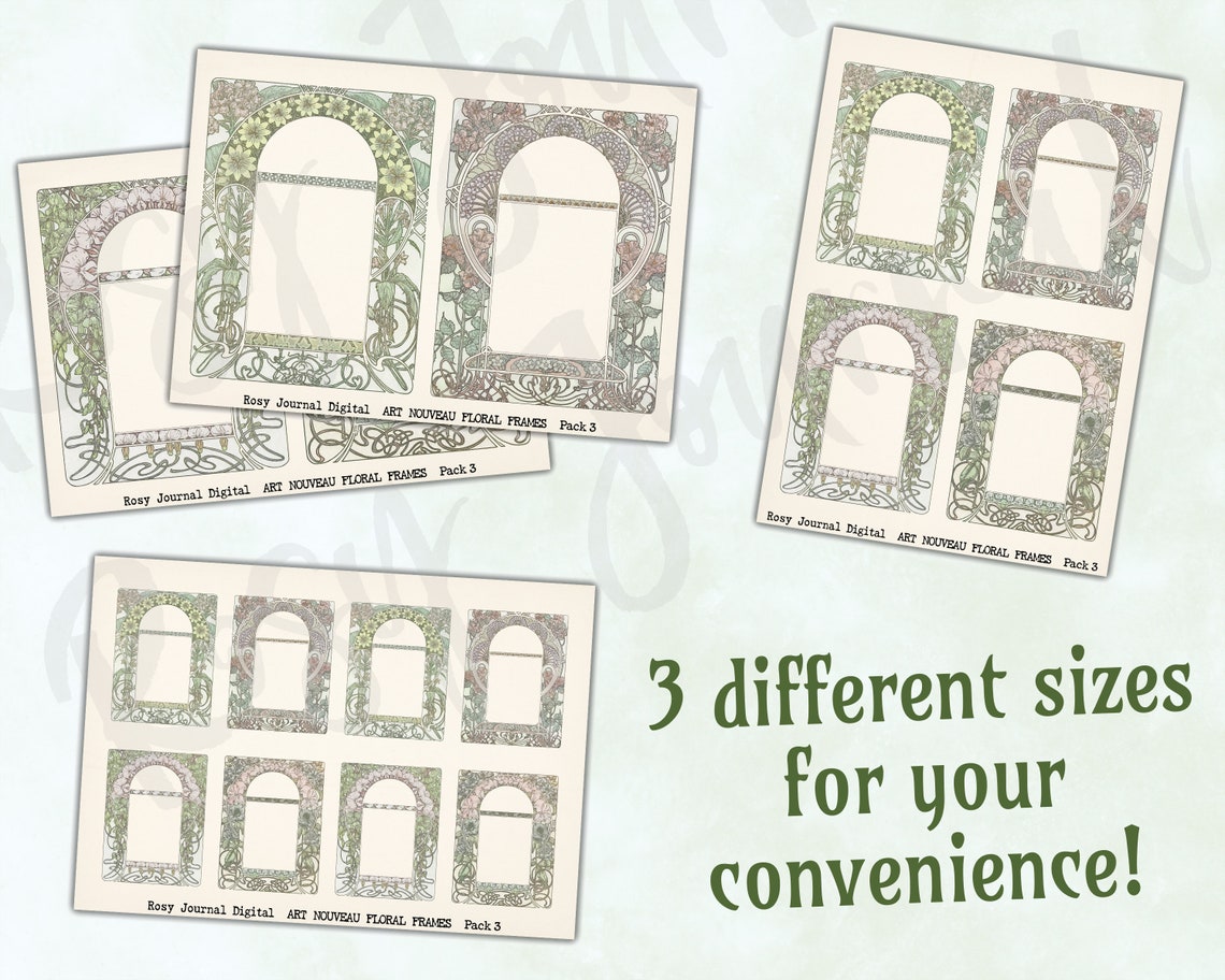 Digital Alphonse Mucha Floral Frame Pack 3, Art Nouveau, Vintage Floral ...
