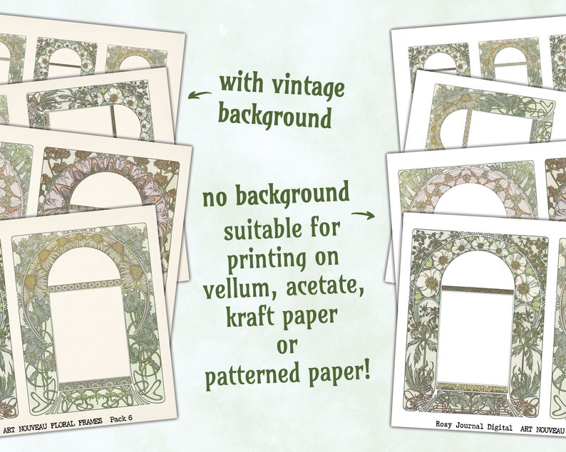 Digital Alphonse Mucha Floral Frame Pack 6, Art Nouveau, Vintage Floral ...