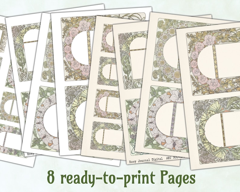 Digital Alphonse Mucha Floral Frame Pack 1, Art Nouveau, Vintage Floral ...