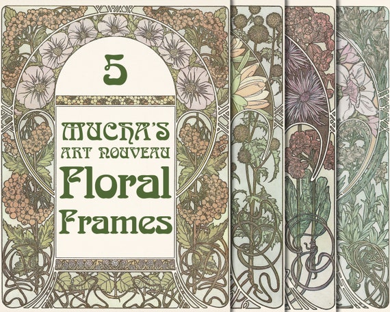 Digital Alphonse Mucha Floral Frame Pack 5 Art Nouveau - Etsy