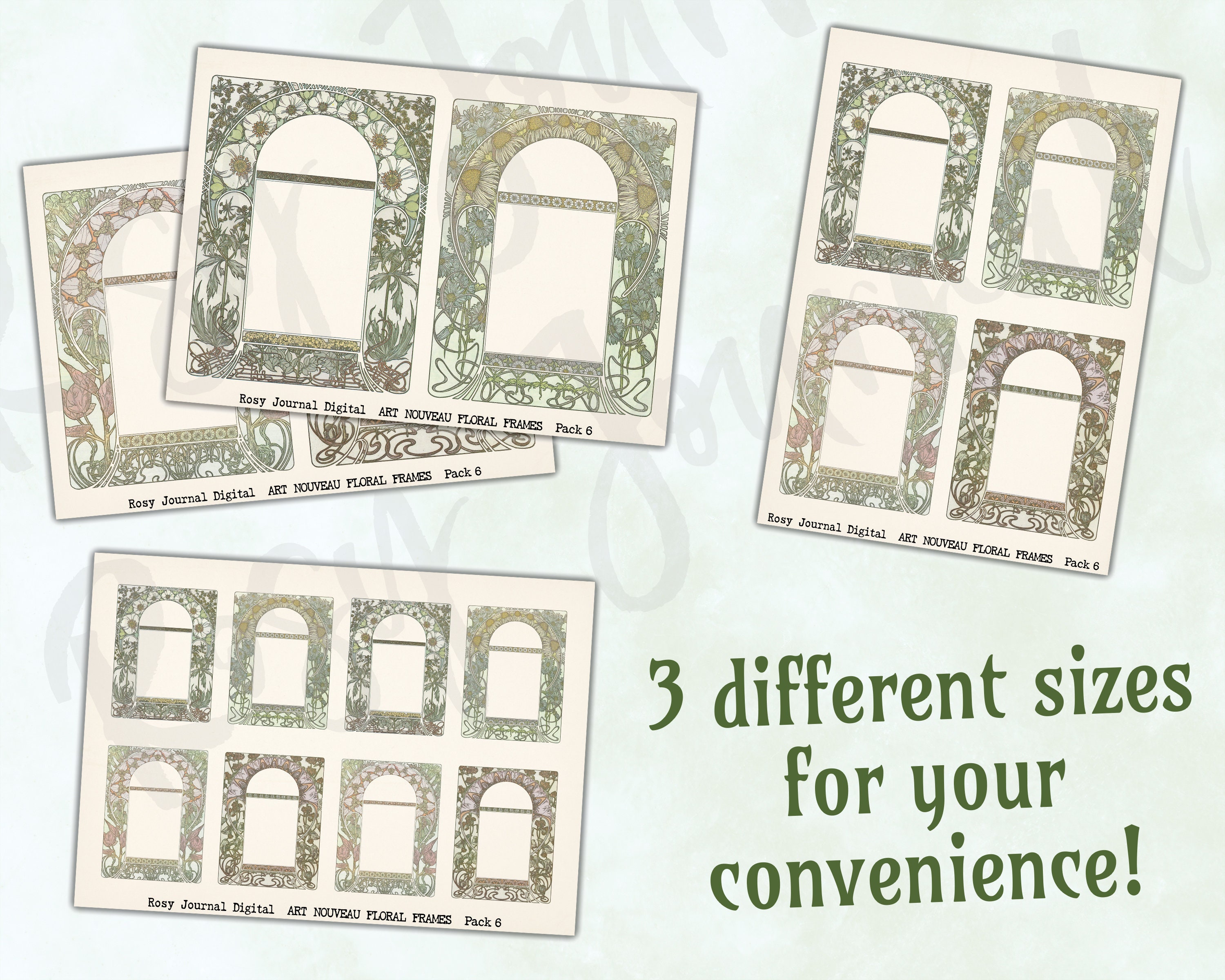 Digital Alphonse Mucha Floral Frame Pack 6, Art Nouveau, Vintage Floral ...