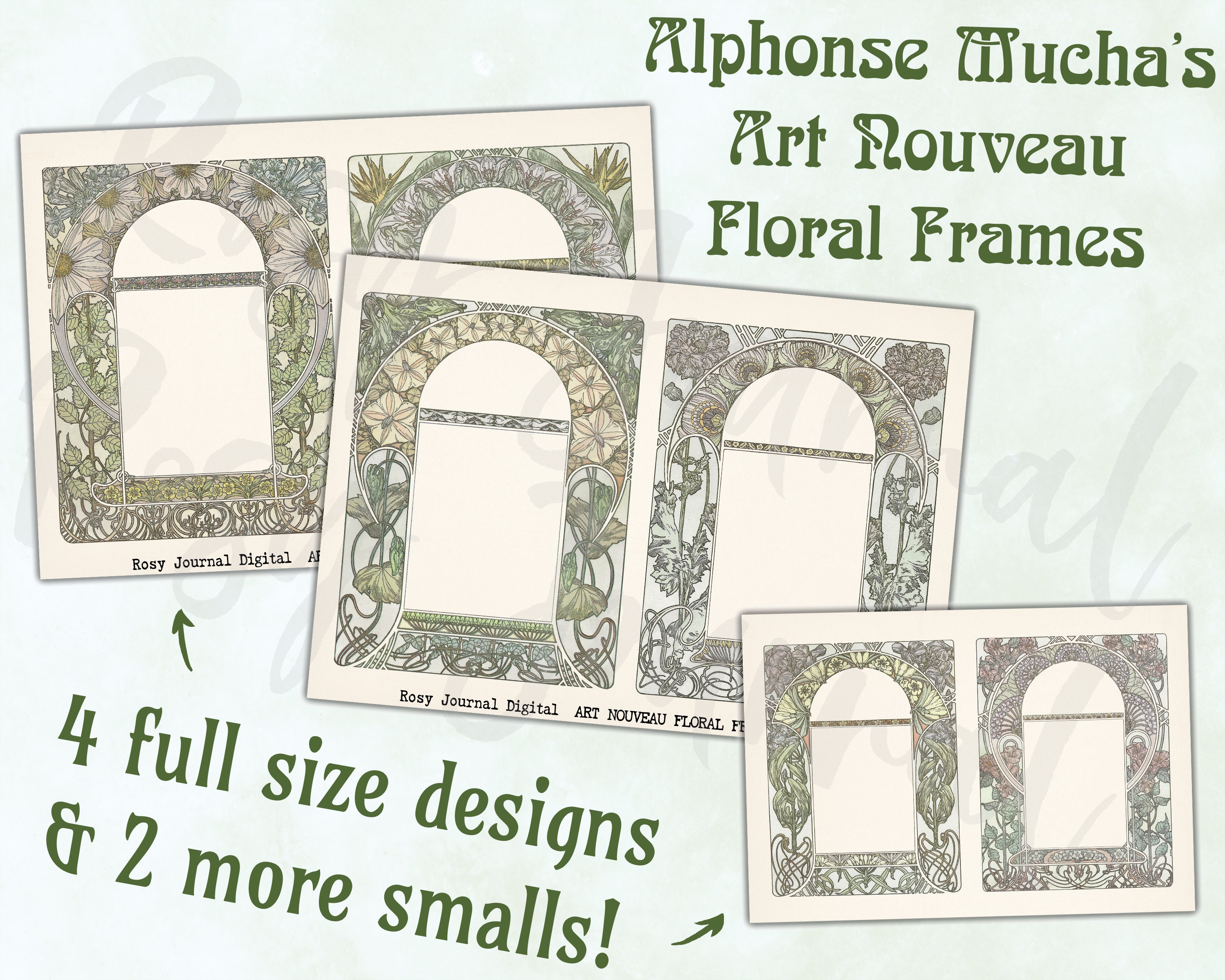 Digital Alphonse Mucha Floral Frame Pack 7, Art Nouveau, Vintage Floral ...
