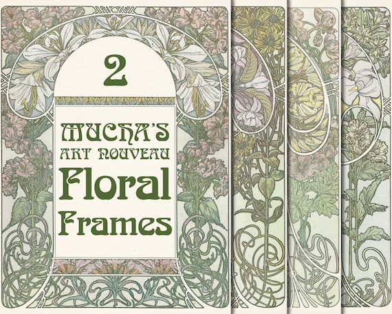 Digital Alphonse Mucha Floral Frame Pack 2 Art Nouveau | Etsy