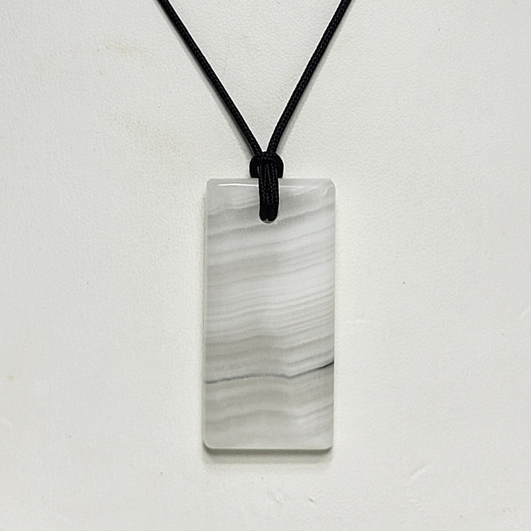 White Banded Agate Pendant Necklace, Free Shipping (23788), White Agate ...