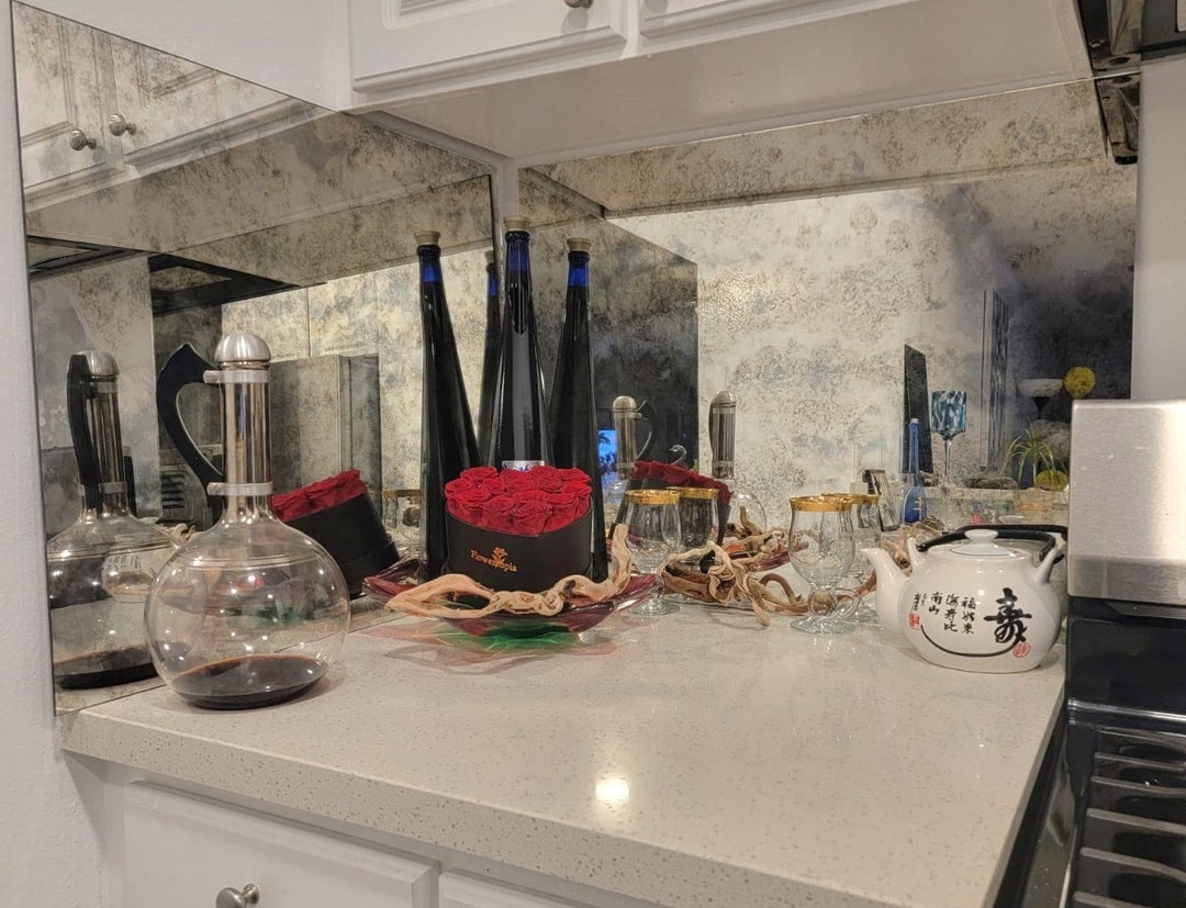 Antique Mirror Tiles in Modern Interior, Antique Glass Tiles, Mirror ...