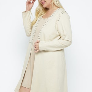 New VOCAL Coat Duster Cardigan Natural & Black Studded Long Sleeve ...