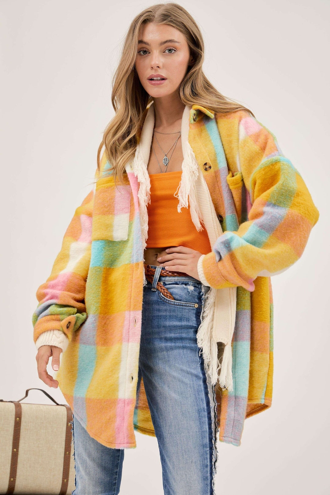 New DAVI & DANI Pastel Plaid Shacket Jacket Shirt Fuzzy Warm - Etsy