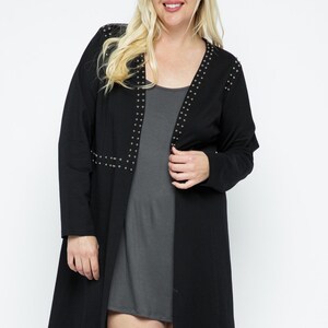 New VOCAL Coat Duster Cardigan Natural & Black Studded Long Sleeve ...