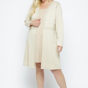New VOCAL Coat Duster Cardigan Natural & Black Studded Long Sleeve ...