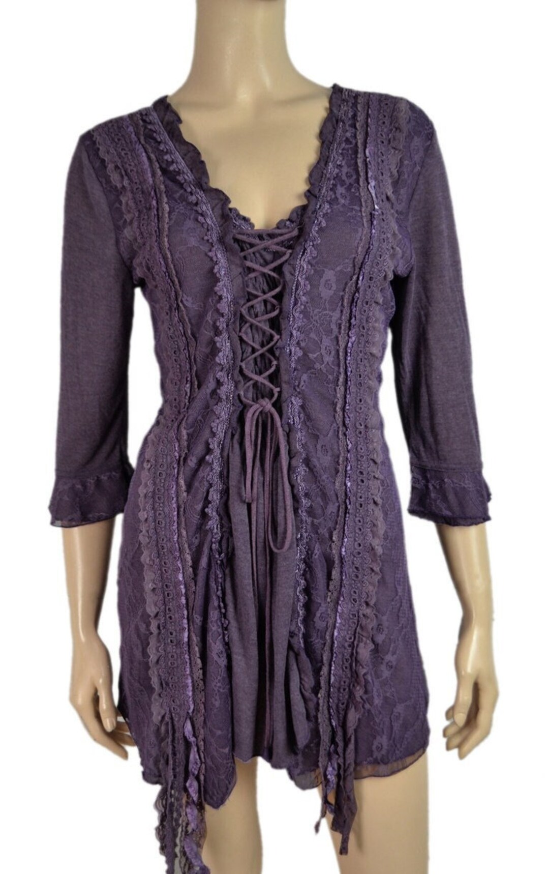 New Pretty Angel Blouse Tunic Top Purple MAGNOLIA Western Corset Tie ...