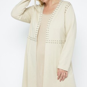 New VOCAL Coat Duster Cardigan Natural & Black Studded Long Sleeve ...