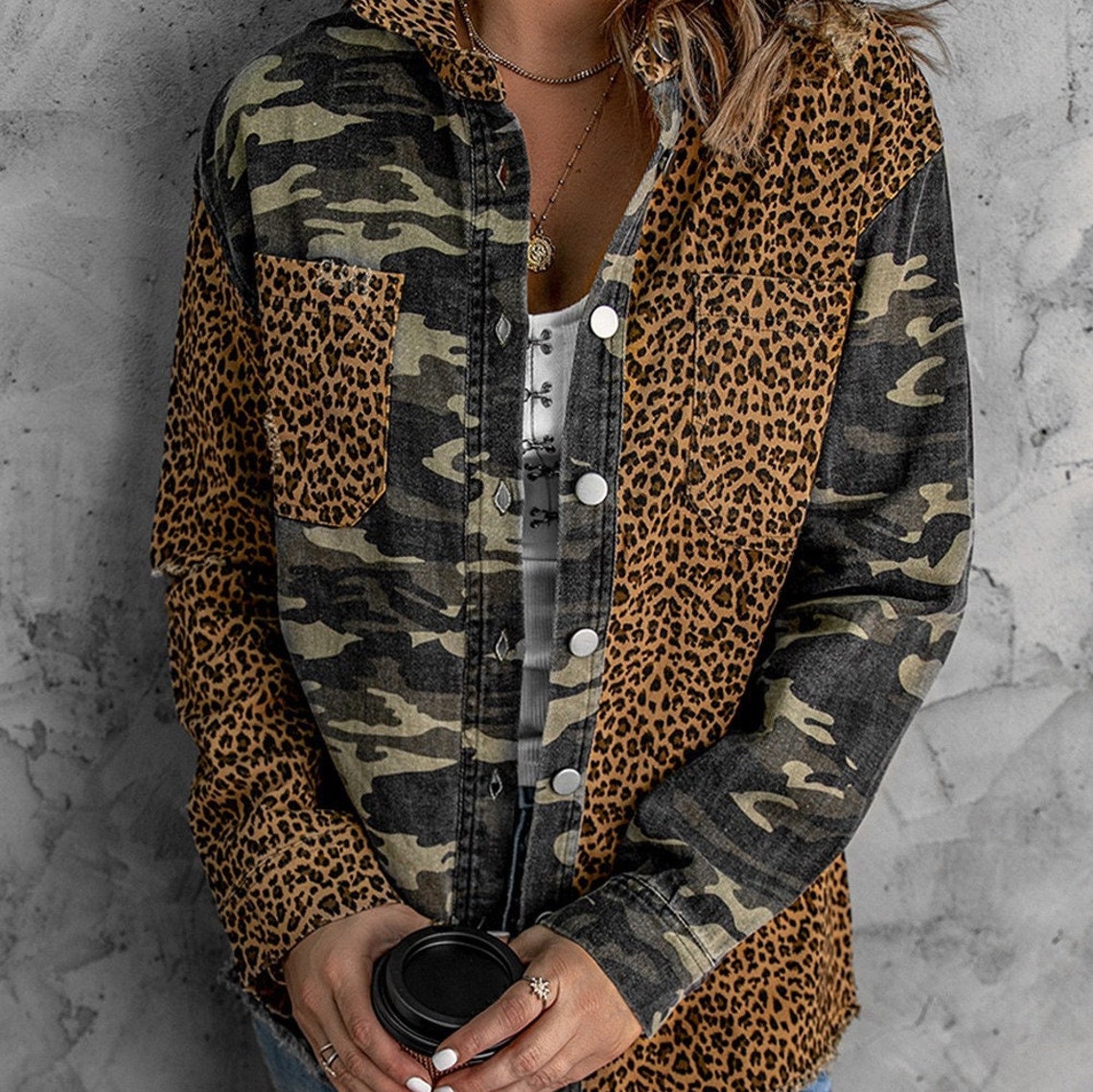 NEW Top Fashion Statement Leopard Camouflage Shirt Patchwork - Etsy