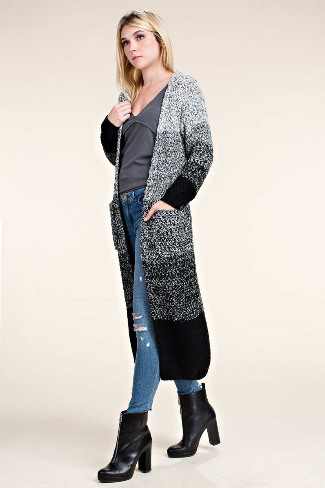 New Vocal Knit Sweater Cardigan Wrap Gray Silver Black S/M L/XL Fashion ...