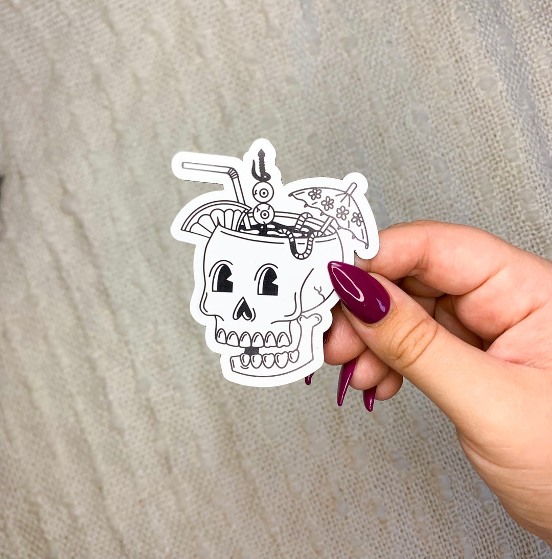 Skull Sticker, Cocktail Skeleton, Halloween Sticker, Water Bottle ...