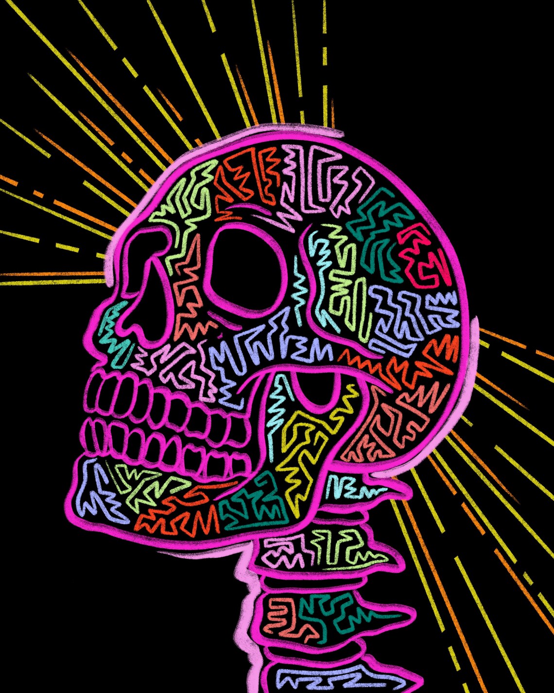 Skeleton Art Print, Colorful Skull Wall Art, Spooky Art, Halloween ...