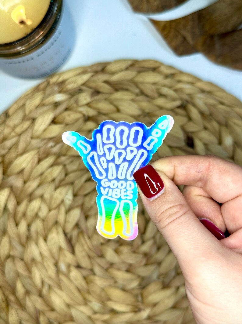 Good Vibes Shaka Holographic Skeleton Water Bottle Sticker - Etsy