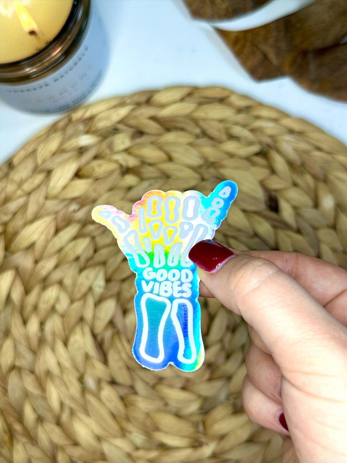 Good Vibes Shaka Holographic Skeleton Water Bottle Sticker - Etsy