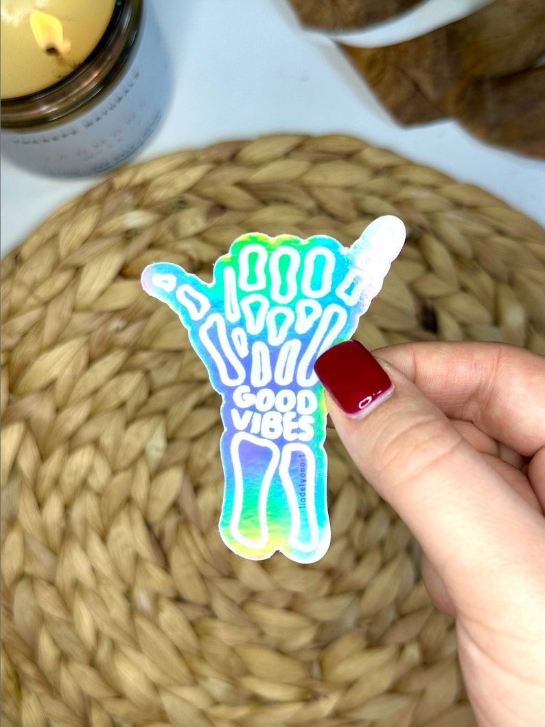 Good Vibes Shaka Holographic Skeleton Water Bottle Sticker - Etsy