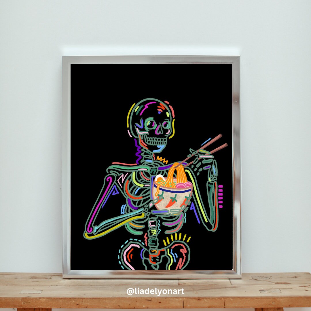 Ramen Noodle Skeleton, Spooky Skeleton Art, Halloween Decorations, Cute ...