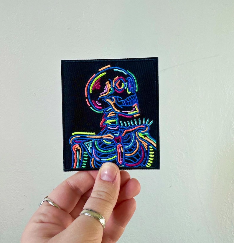 Neon Skeleton Embroidered Patch - Etsy