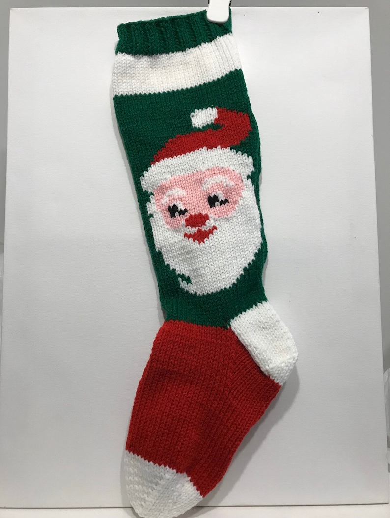 Santa Claus Hand Knit Christmas Stocking red Foot WHITE - Etsy Canada