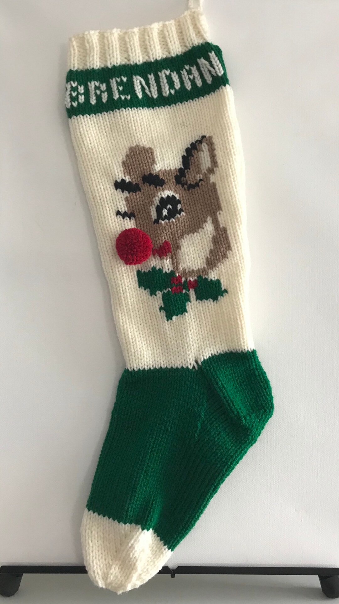 Rudolph - CREAM Background Rudolph the Red Nosed Reindeer Hand Knit ...