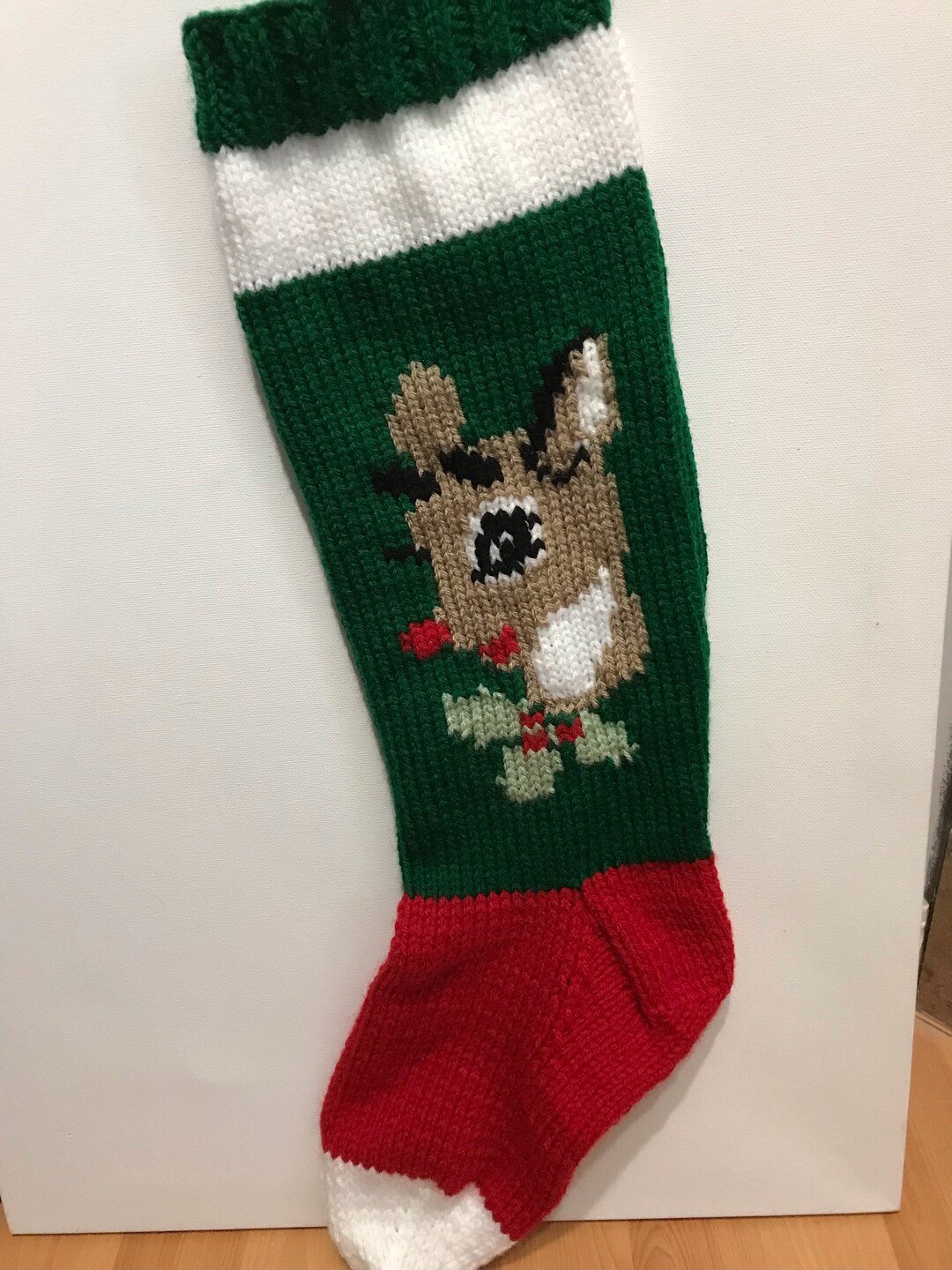 Rudolph - Green Background Rudolph the Red Nosed Reindeer Hand Knit ...