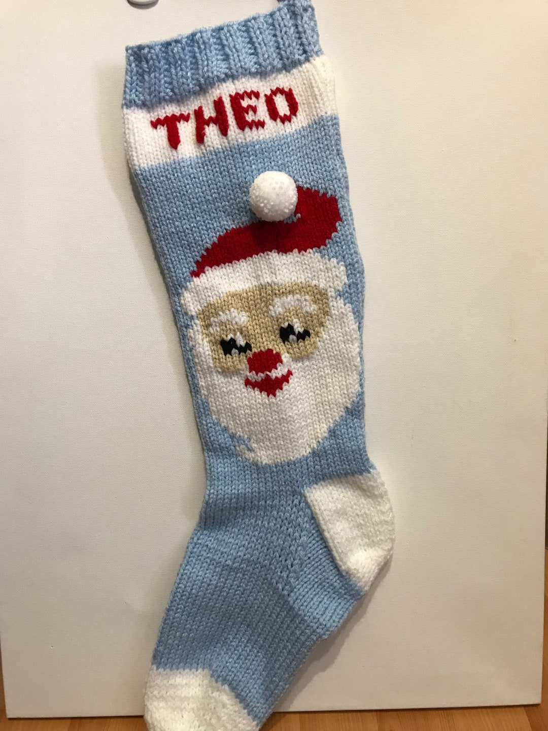 Baby Blue Santa Claus Knit Christmas Stocking blue Background WHITE ...