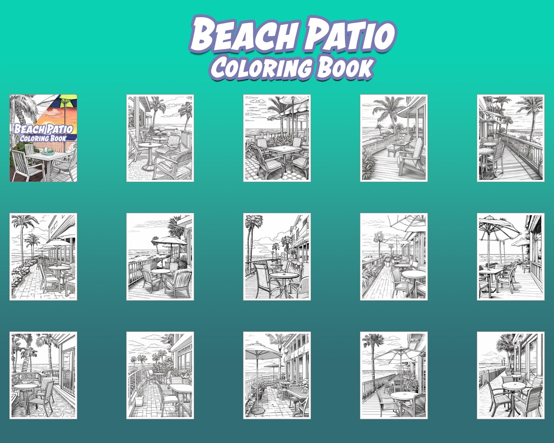 Beach Patio Coloring Book Adult Coloring Book - Etsy
