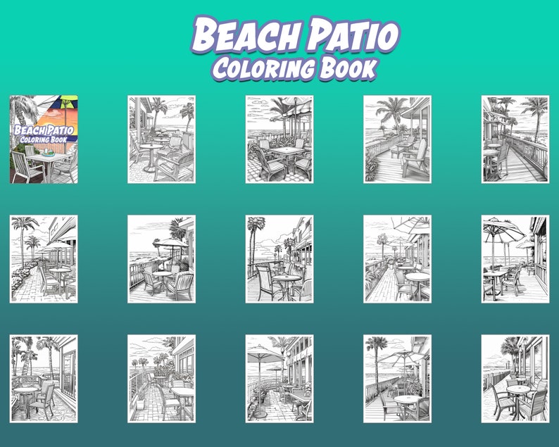 Beach Patio - Coloring Book | Adult Coloring Book - Etsy