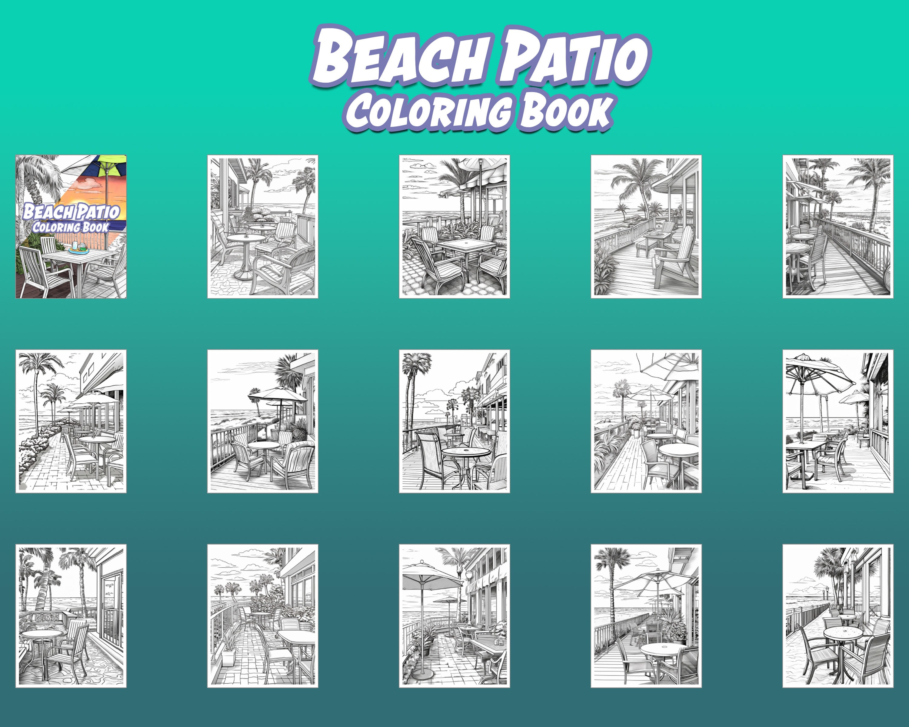 Beach Patio - Coloring Book | Adult Coloring Book - Etsy