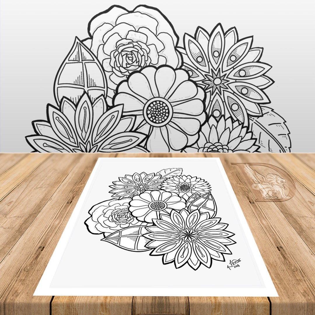 Spring Flowers 2 - Adult Coloring Page - Etsy