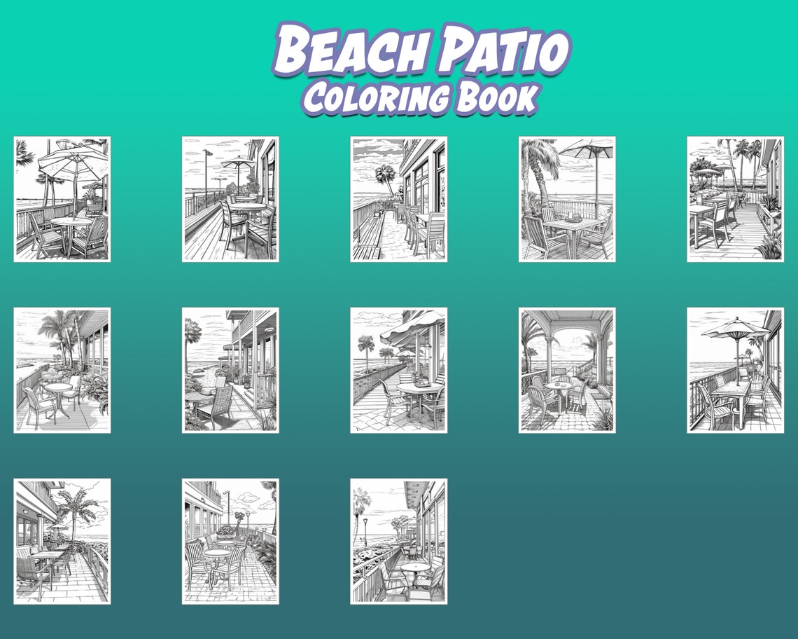 Beach Patio Coloring Book Adult Coloring Book - Etsy