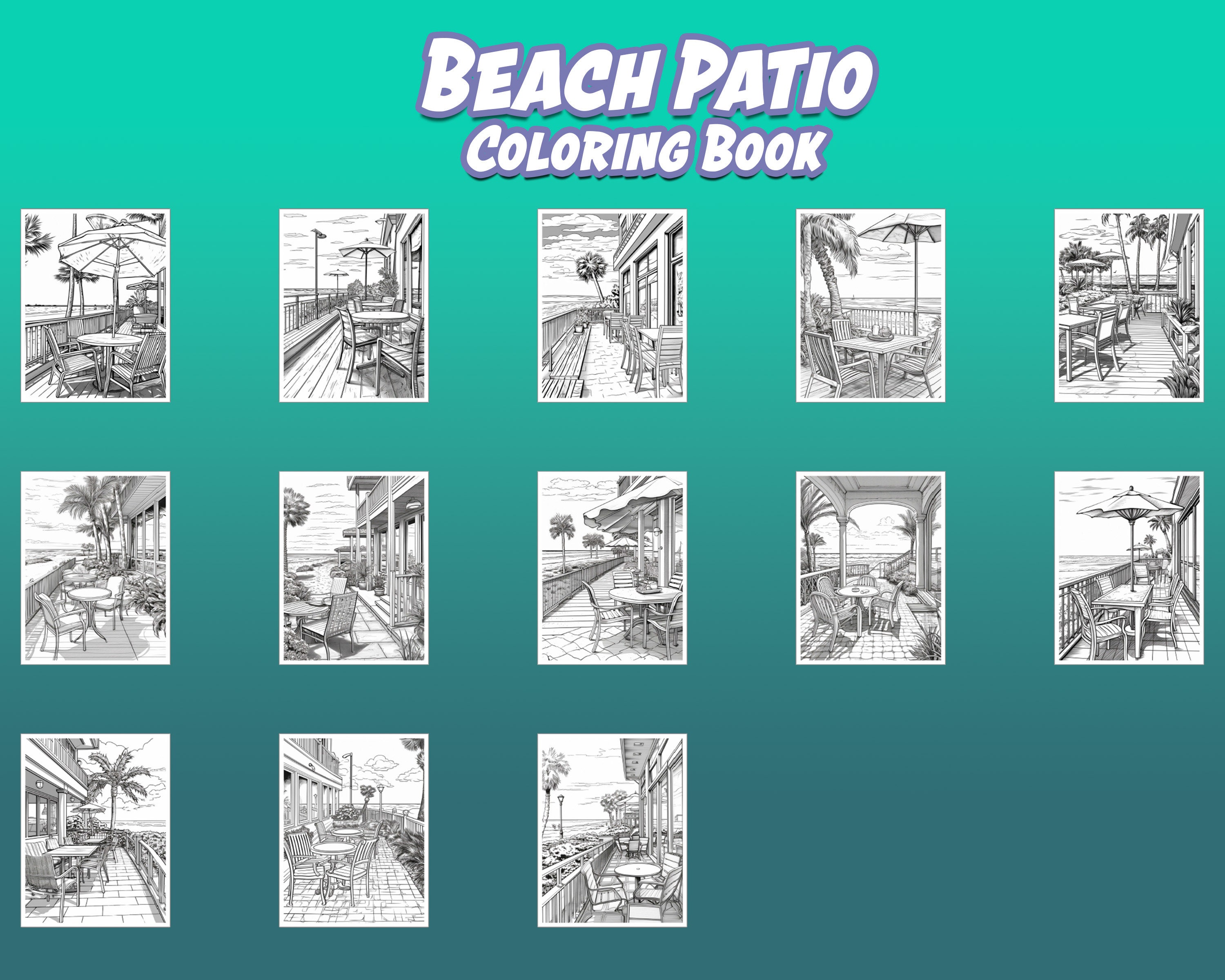 Beach Patio - Coloring Book | Adult Coloring Book - Etsy