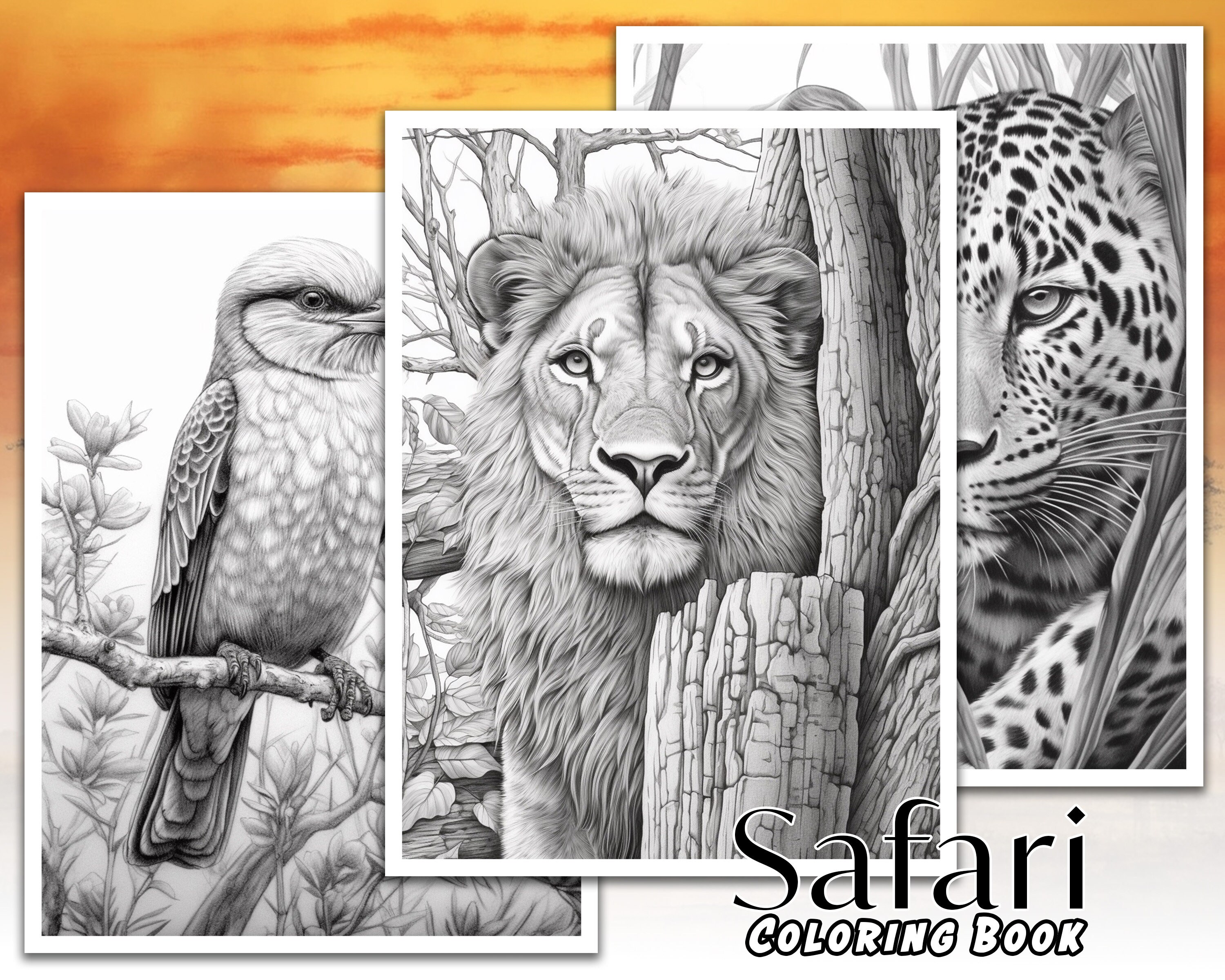 Safari Animals Coloring Book | Adult Coloring | Digital Download - Etsy
