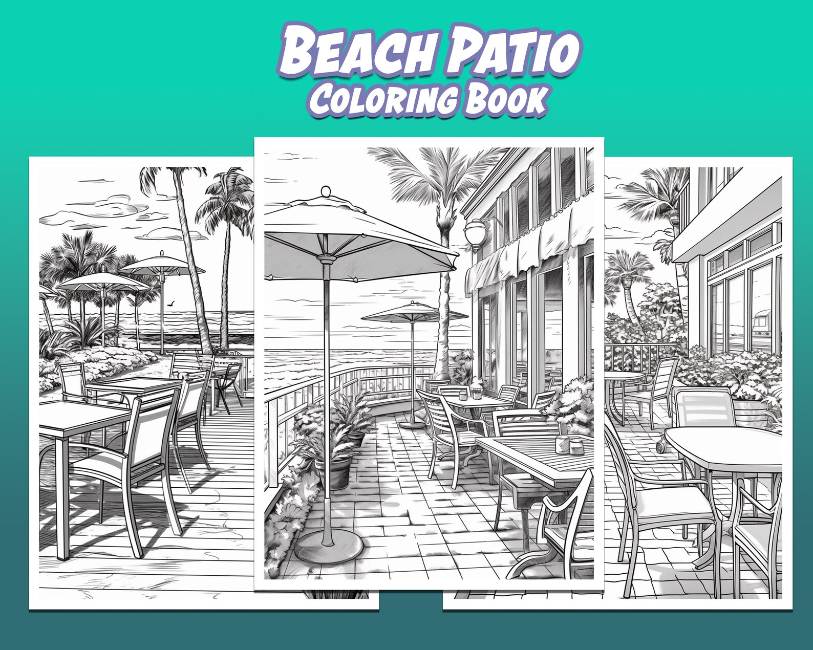 Beach Patio Coloring Book Adult Coloring Book - Etsy