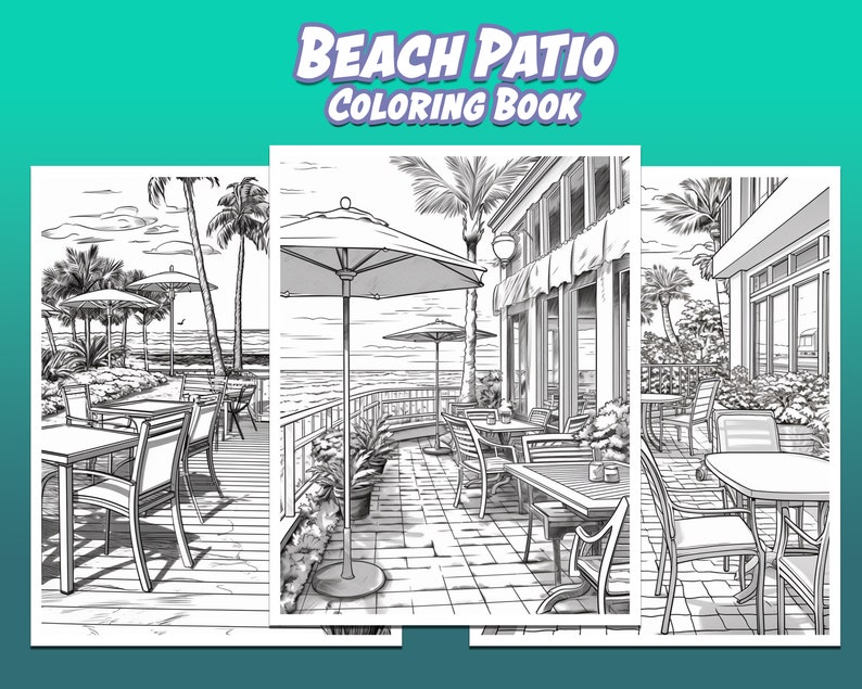 Beach Patio - Coloring Book | Adult Coloring Book - Etsy