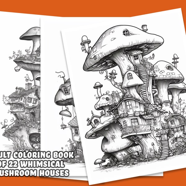 Mushroom Houses Coloring Book - Etsy