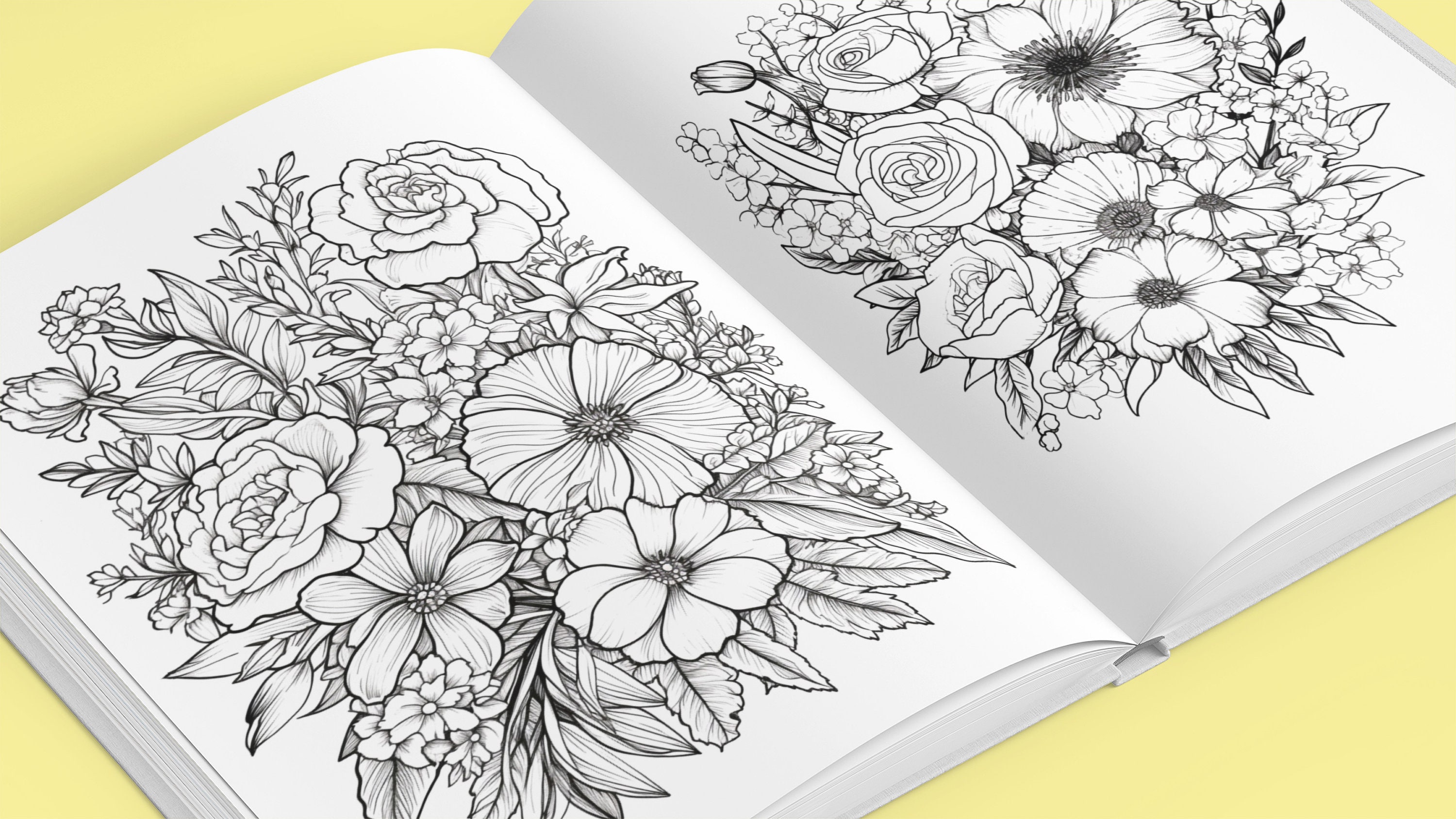 Floral Bouquet Coloring Book: 50 Printable Flower Pages (PDF) - Etsy